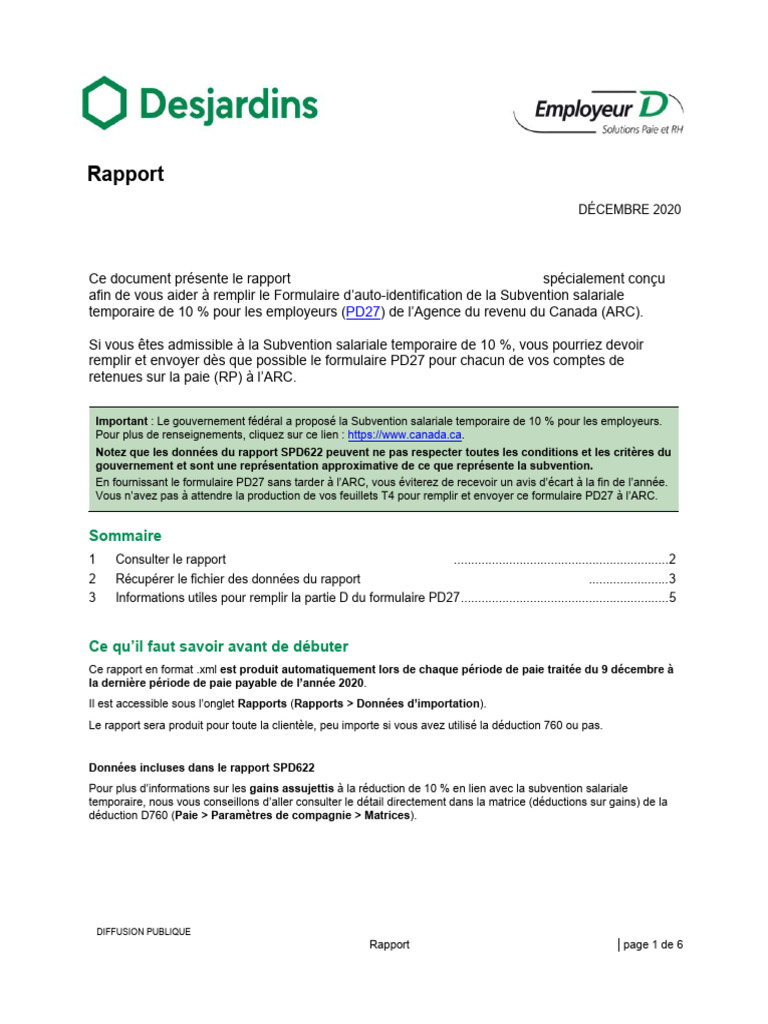 Desjardins_SPD622_Fichier Excel Pour Remplir Le Formulaire PD27_FR | PDF