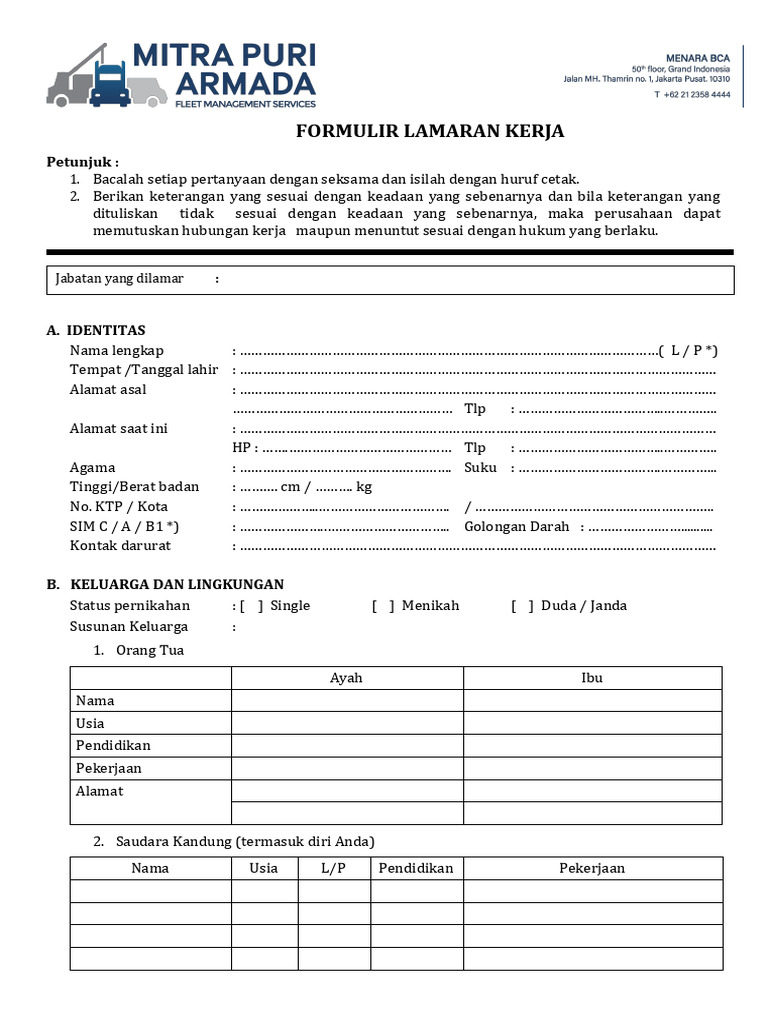 Form Lamaran Pekerjaan MPA | PDF