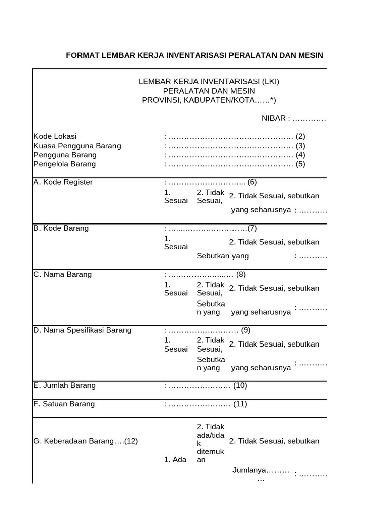 Format Inventaris Kib B | PDF