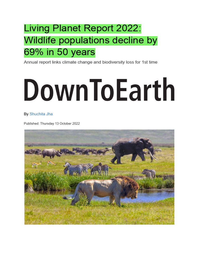 Living Planet Report 2022 Wildlife Populations Decline By 69 In Pdf