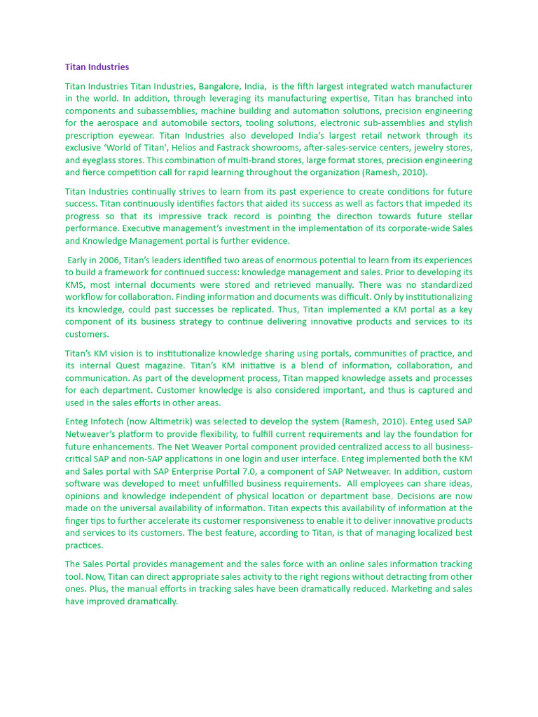 Titan Industries Case Study | PDF