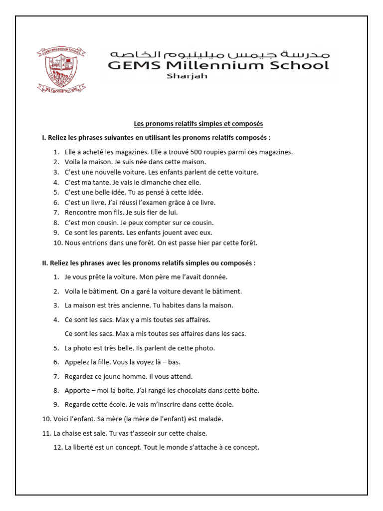 les pronoms relatifs simples_Compose_Temps convenables | PDF