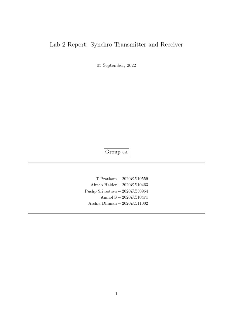 Lab 2 Report Synchro Transmitter and Receiver | PDF