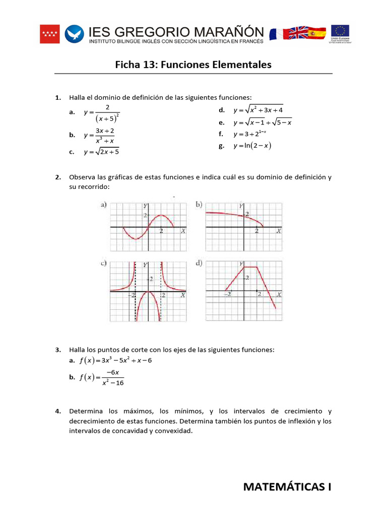 Ficha 13 Funciones Elementales | PDF