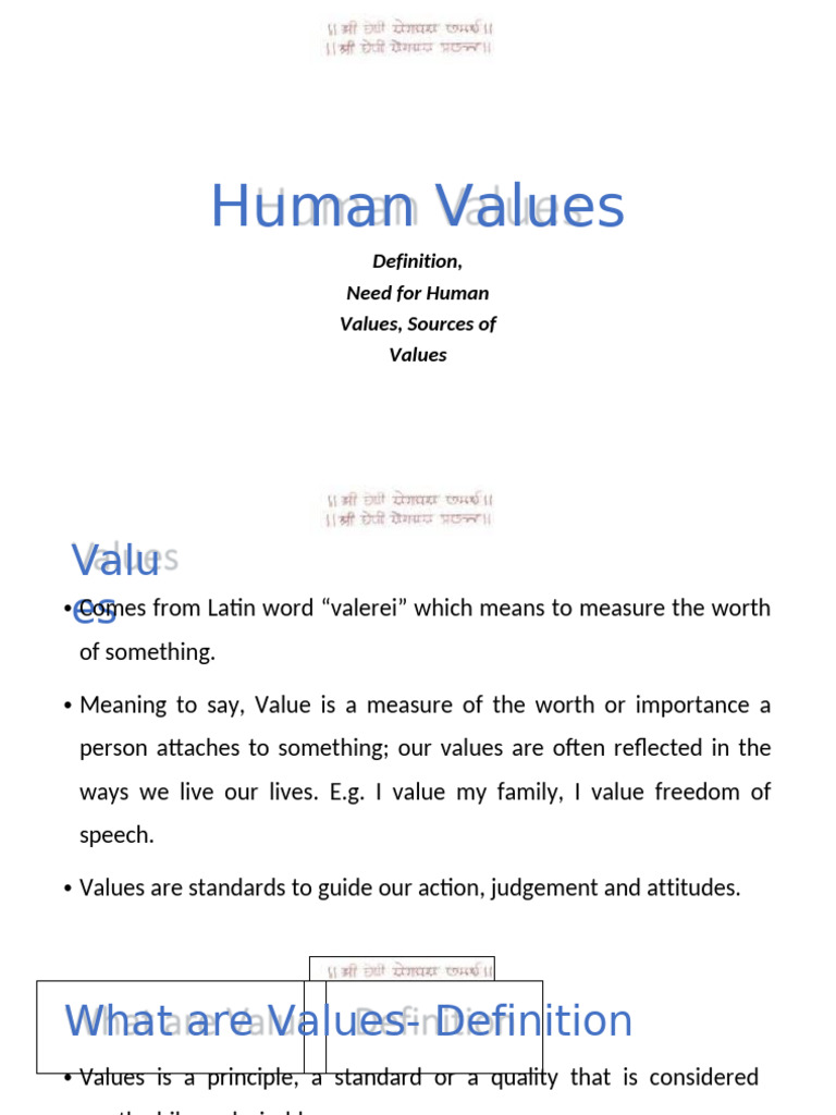 I. 1 Definition, Need of Human Values, Sources of Values | PDF ...