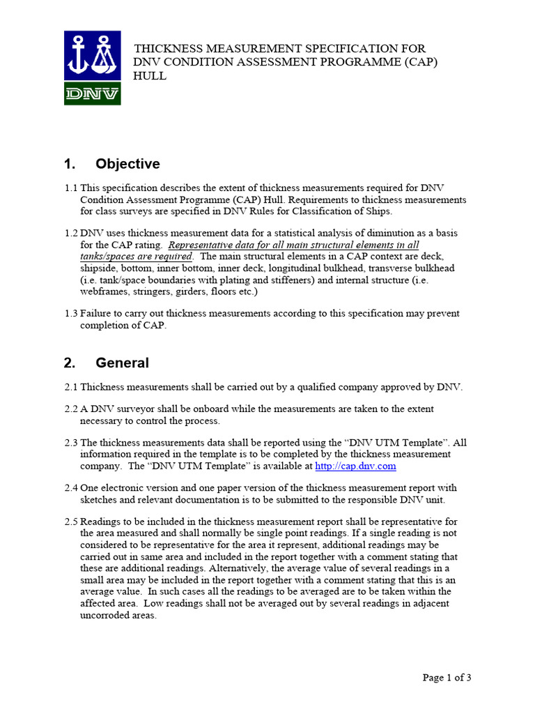 DNV Thickness Measurement Specification For CAP | PDF