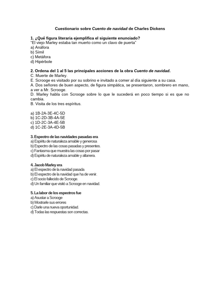 Cuestionario Sobre Cuento De Navidad Pdf