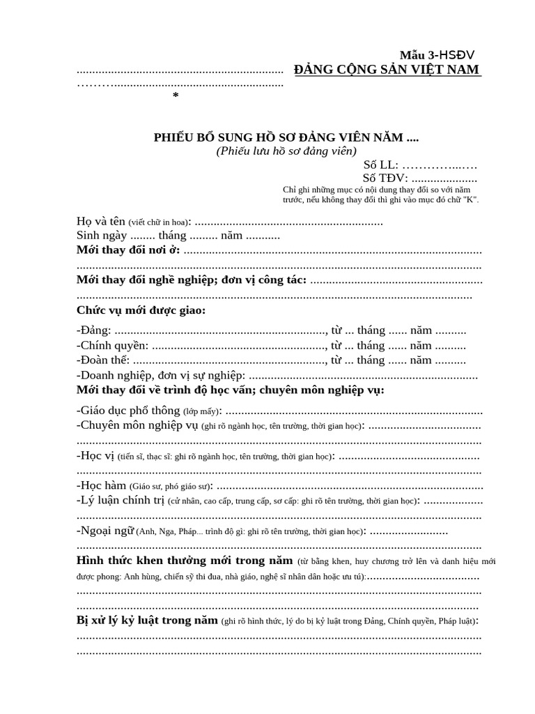 10 Mẫu 3-HSDV- Phieu bo sung HS dang vien | PDF