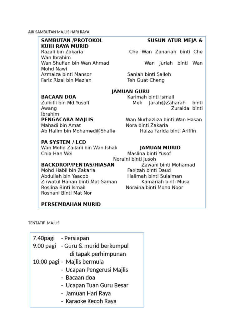 Ajk Sambutan Majlis Hari Raya | PDF
