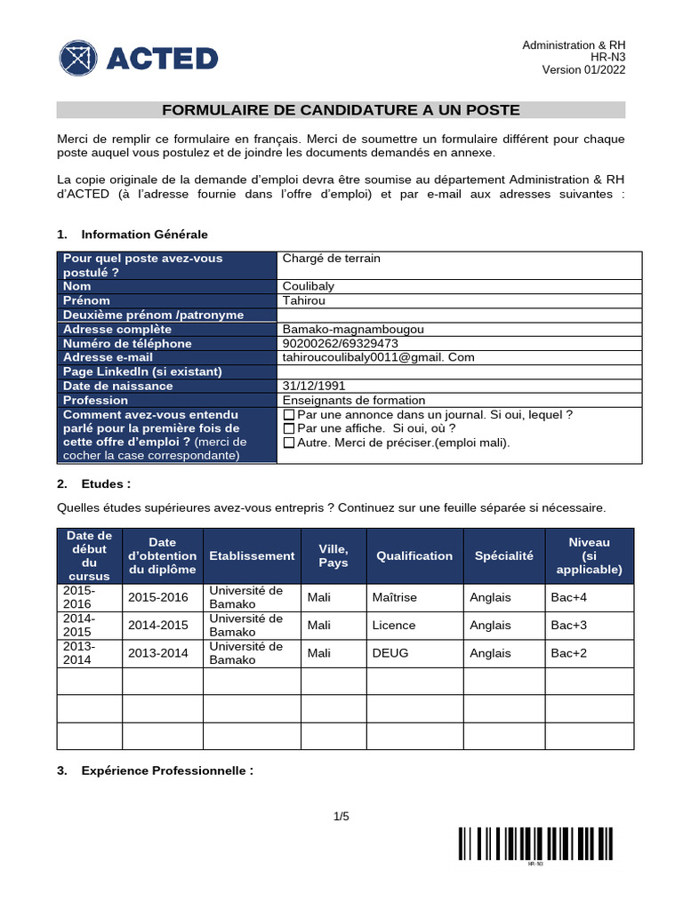 Formulaire Acted | PDF