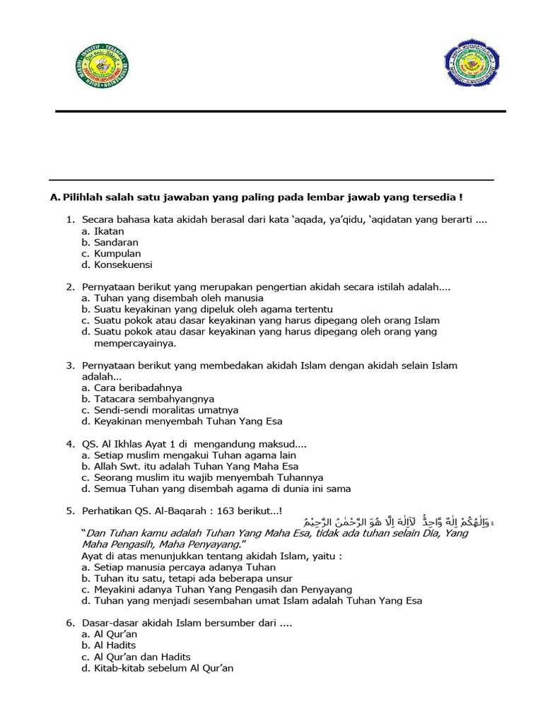 UAS SMS 1 Kelas 8 Aqidah Akhlak | PDF