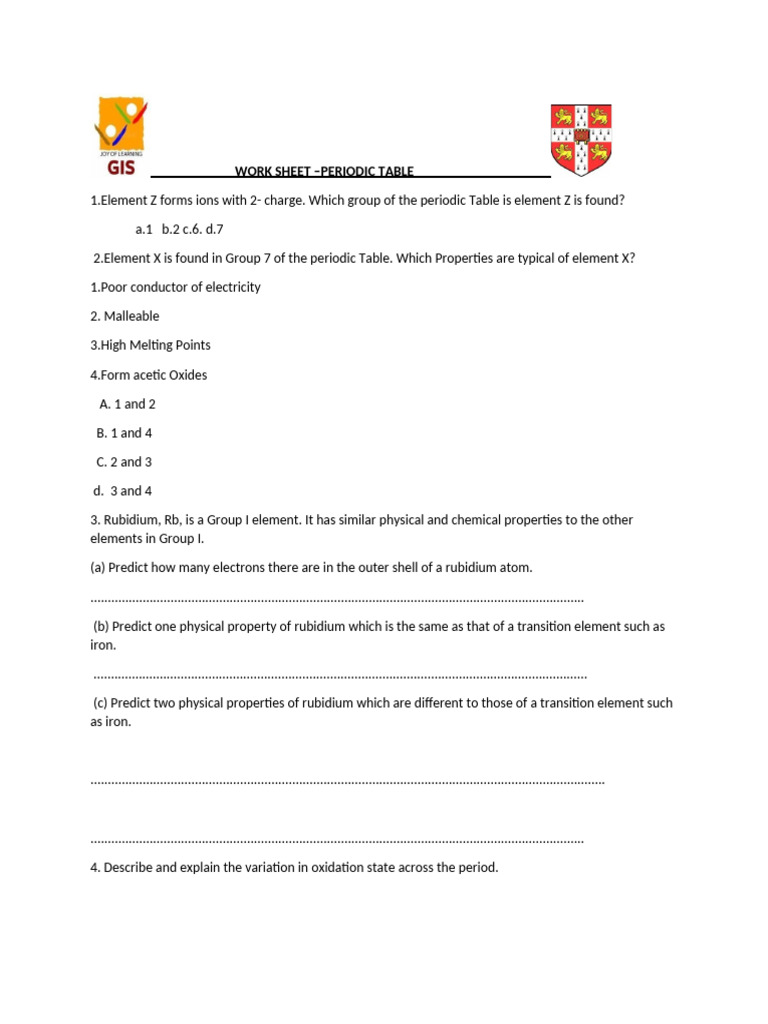 Periodic Table -Test 1 | PDF