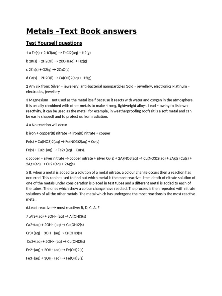 Metals-Text Book Answer | PDF