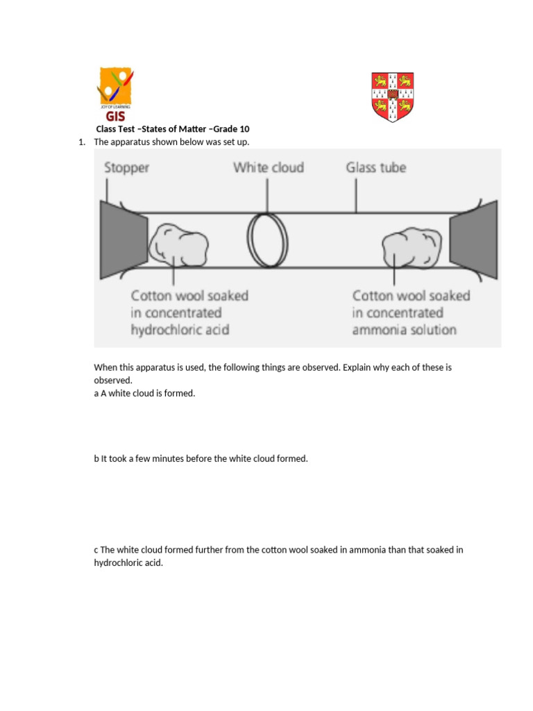 States of Matter - Class Test - Revision 1 | PDF
