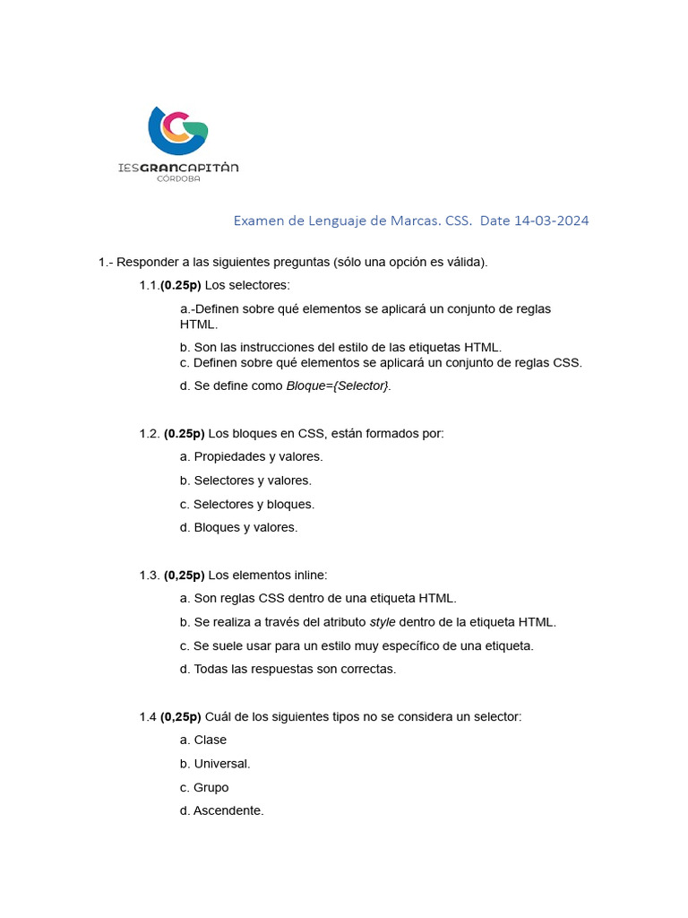Lenguaje Marcas Examen CSS | PDF