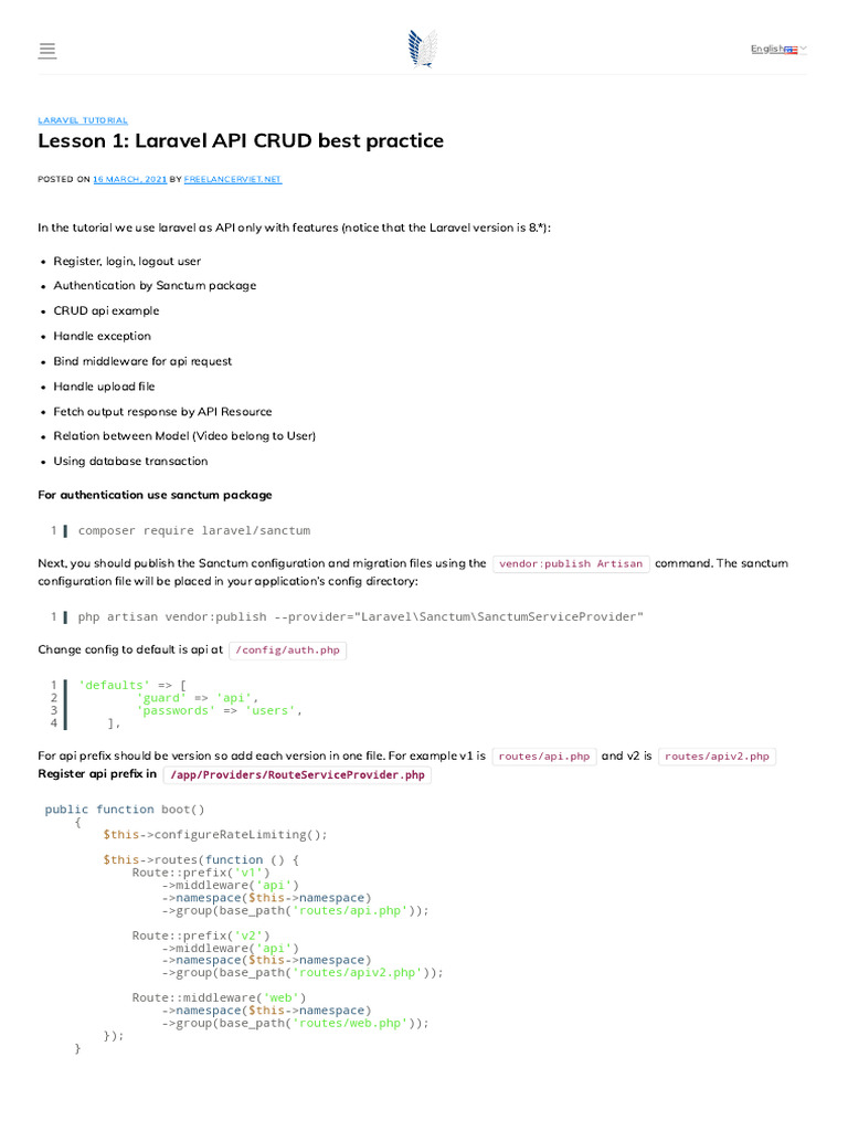 Lesson 1 - Laravel API CRUD Best Practice | PDF