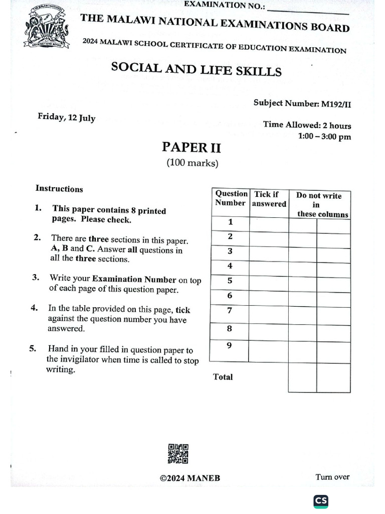 2024 MANEB Social and LSkills II | PDF