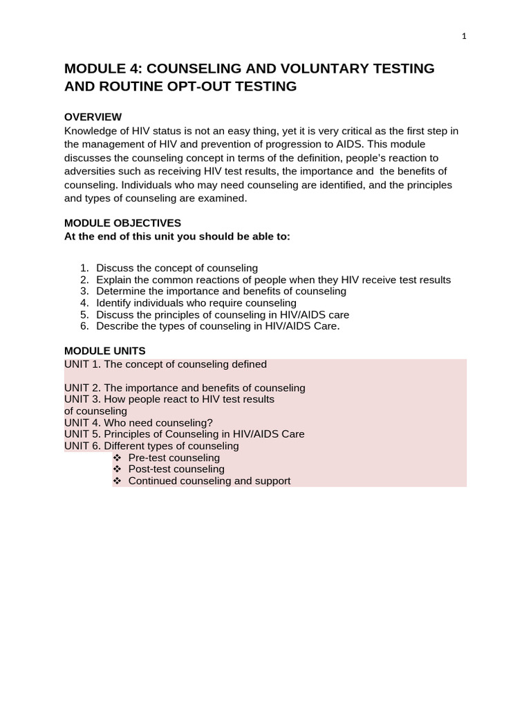 MODULE 4.Counseling in HIV and AIDS | PDF