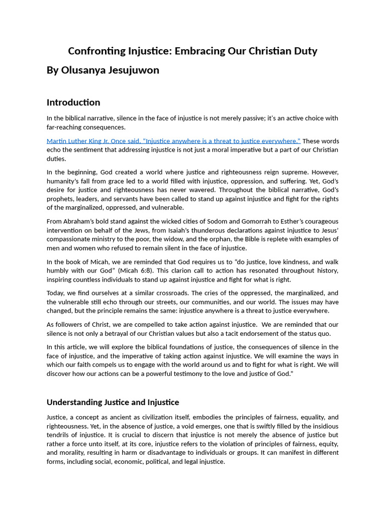 Confronting Injustice Embracing Our Christian Duty | PDF
