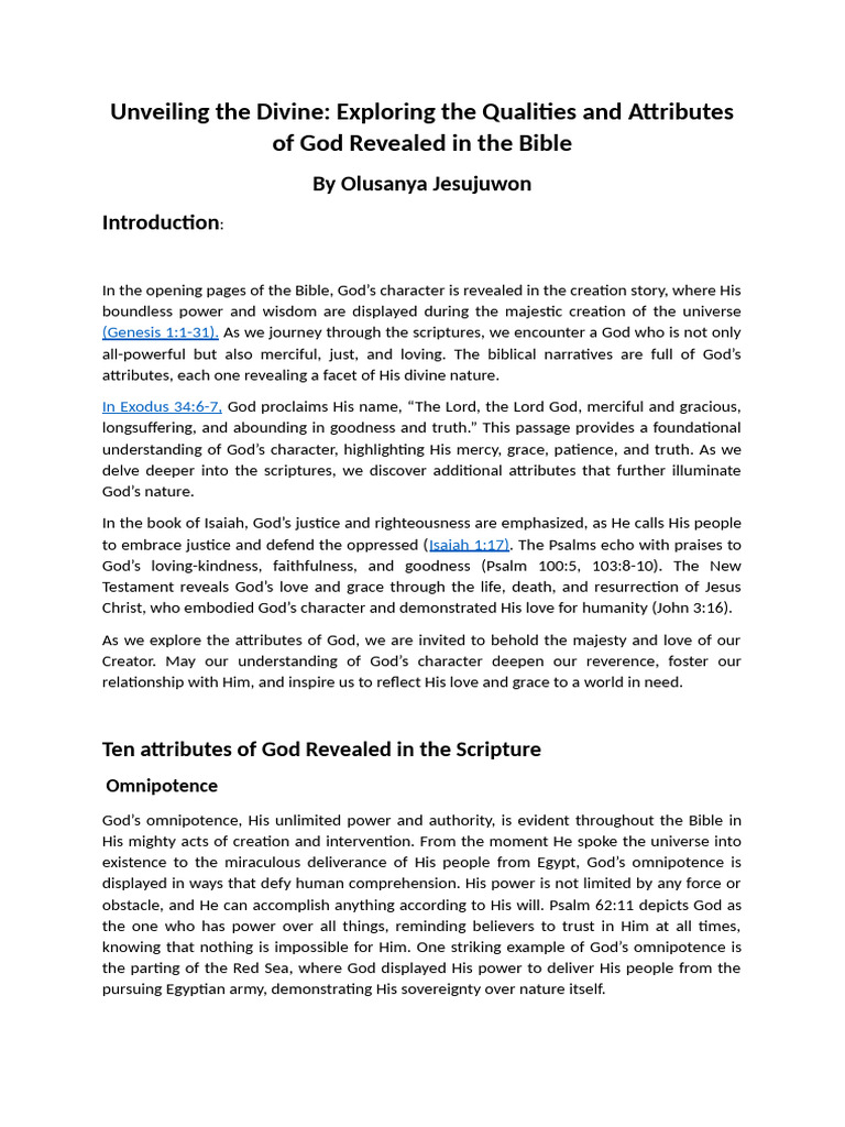 Exploring The Qualities and Attributes of God Revealed in The Bible | PDF