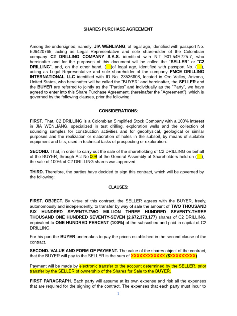 Shares Purchase Agreement | PDF