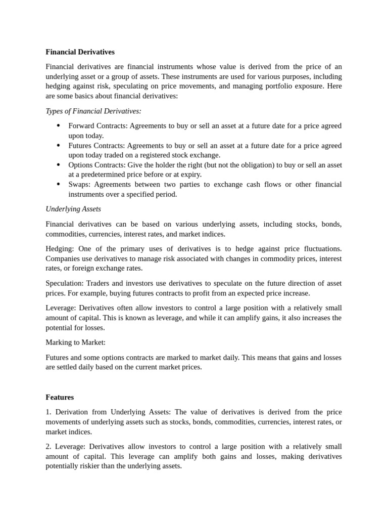 Notes - Part 1 Basics of Financial Derivatives | PDF