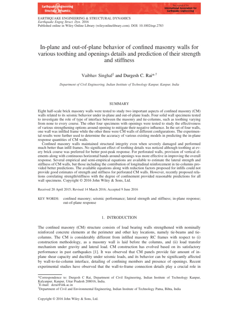 Singhal2016 - In-Plane and Out-Of-plane Behavior of Confined Masonry ...