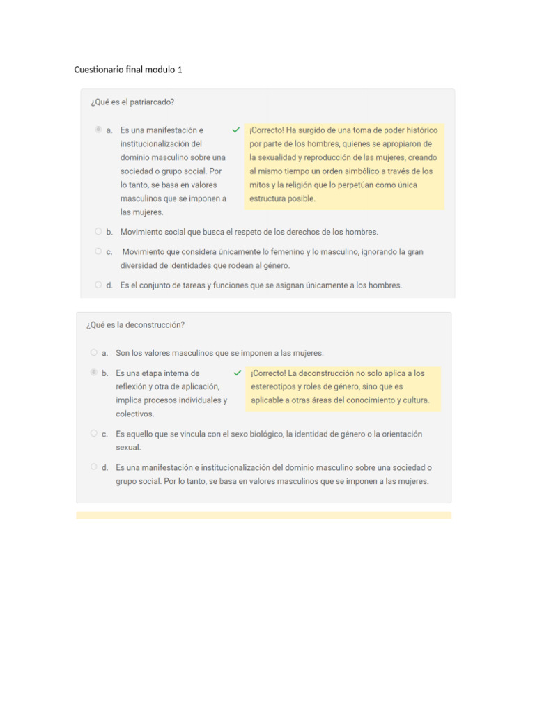 Cuestionario Final Modulo 1 | PDF