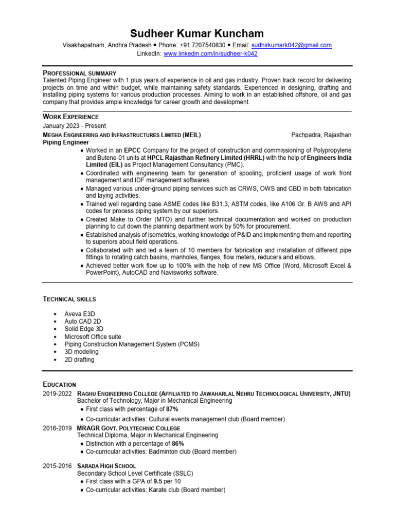 Sudheer Kumar Kuncham Resume PDF | PDF