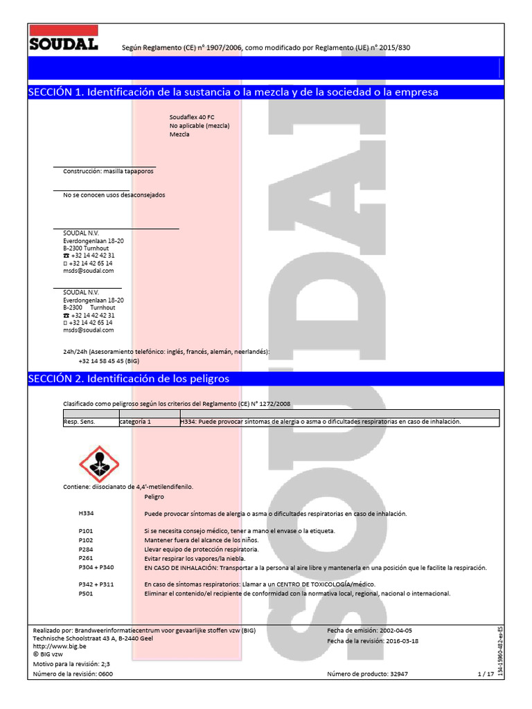 Soudal - Sellador - Msds | PDF