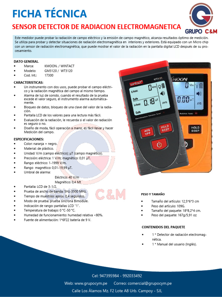 Ficha Tecnica Sensor Detector de Radiacion Electromagnetica Gm3120 | PDF