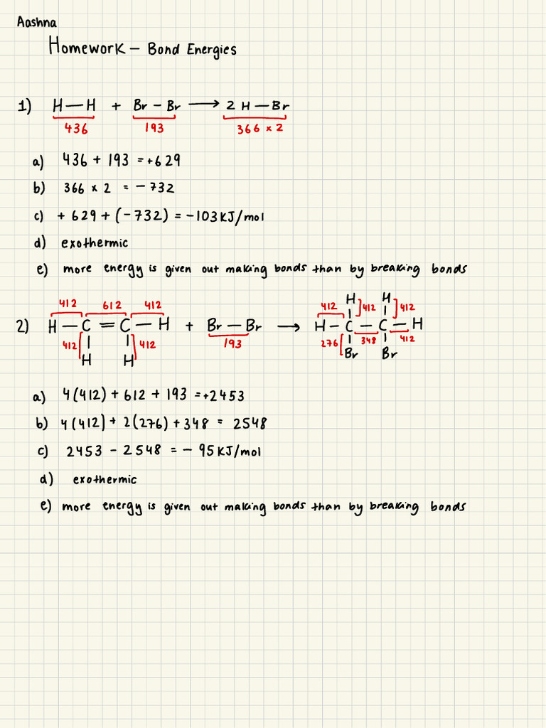 Chemistry Homework - Bond energies | PDF