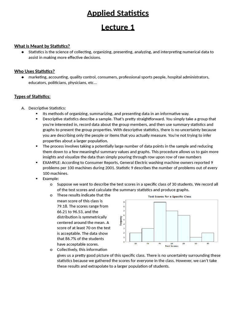 Applied Statistics Lecture 1 | PDF