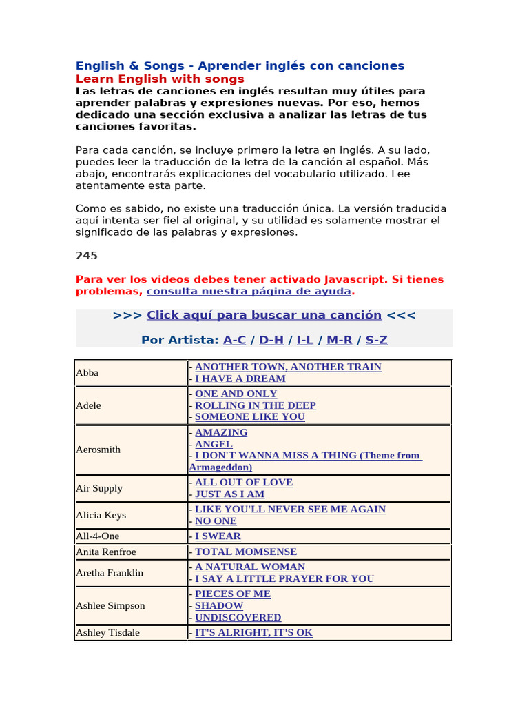LEARN ENGLISH WITH SONGS | PDF