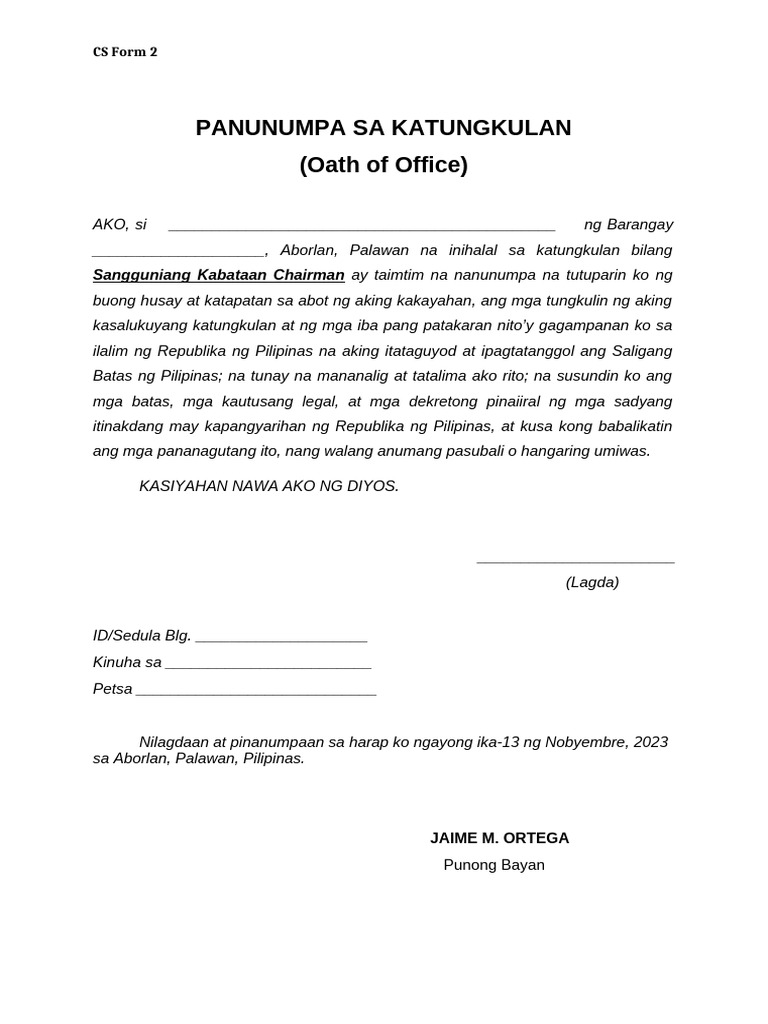 Panunumpa Sa Katungkulan-1 | PDF