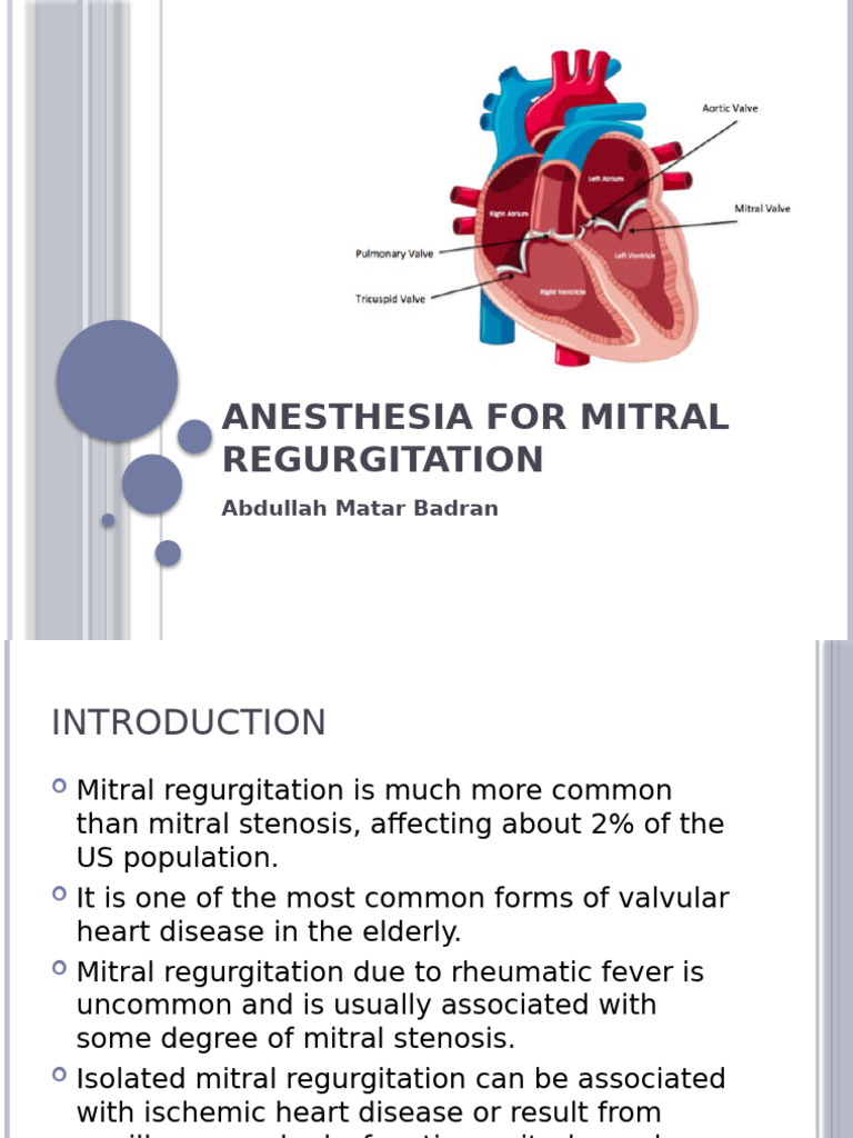 Anesthesia For Mitral Regurgitation | PDF