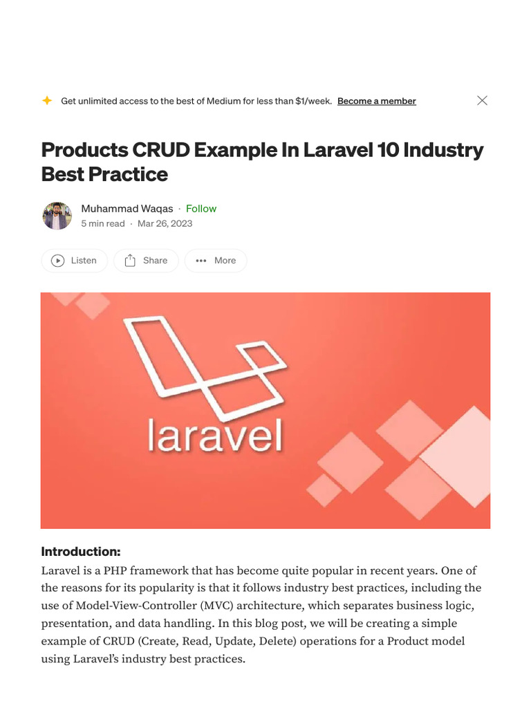 Products CRUD Example in Laravel 10 Industry Best Practice - by Muhammad Waqas - Medium | PDF ...