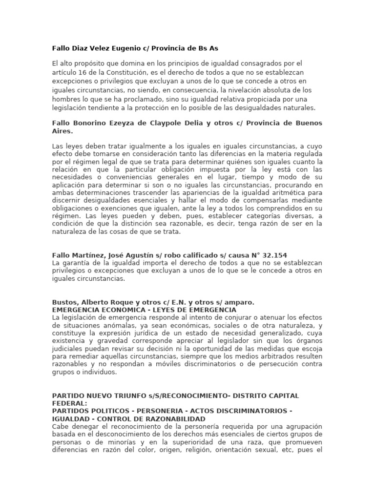 Fallos Igualdad CSJN | PDF | Constitución | Derecho Constitucional