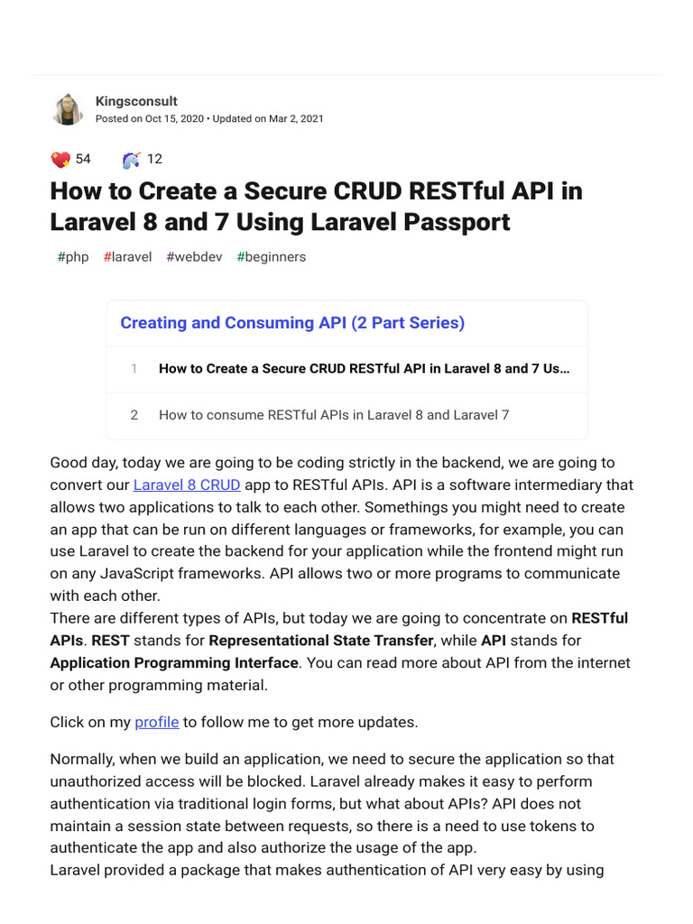 How to Create a Secure CRUD RESTful API in Laravel 8 and 7 Using ... How to Create a Secure CRUD RESTful API in Laravel 8 and 7 Using ...