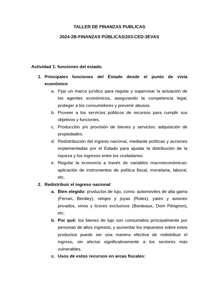 Taller 1 Finanzas Publicas | PDF