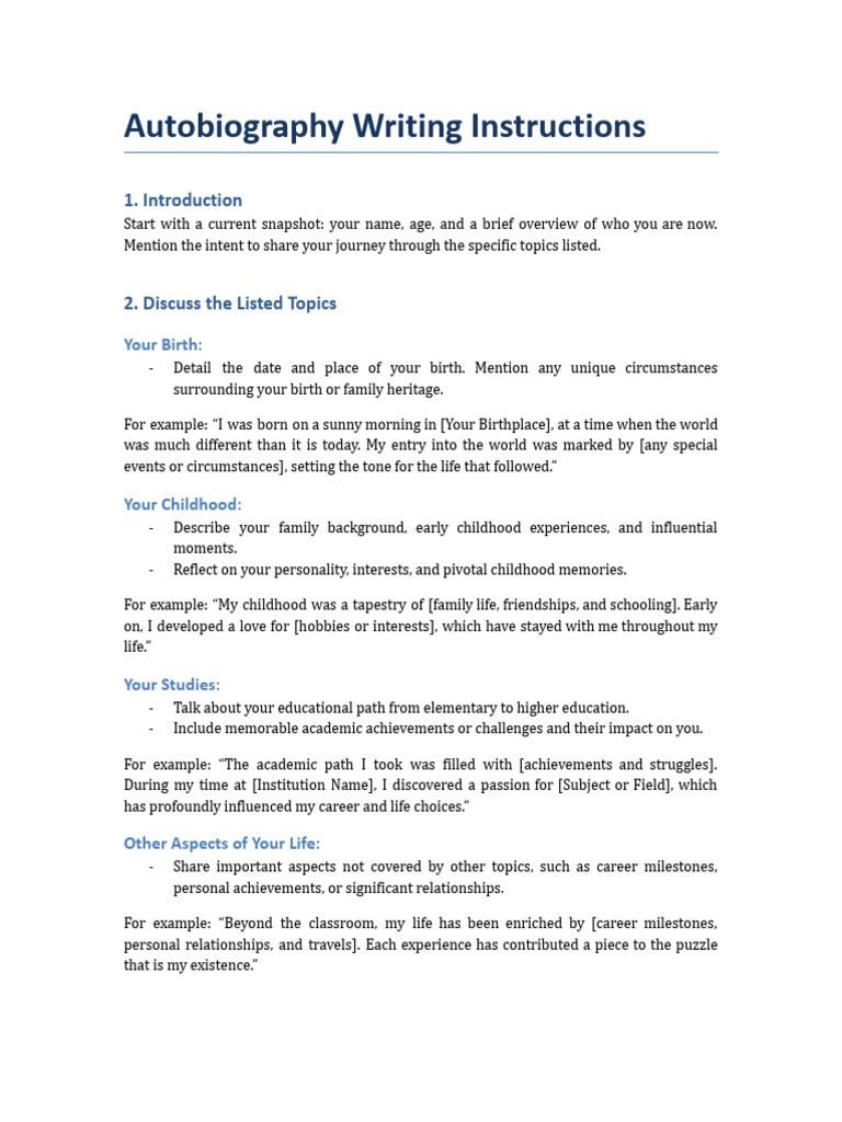 Autobiography Writing Instructions | PDF