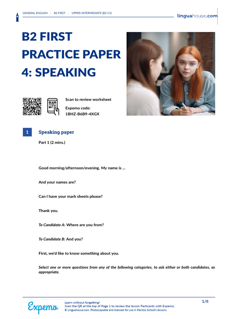 b2 First Practice Paper 4 Speaking British English Student | PDF