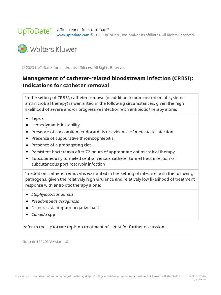 Indications Catheter Removal - UpToDate | PDF