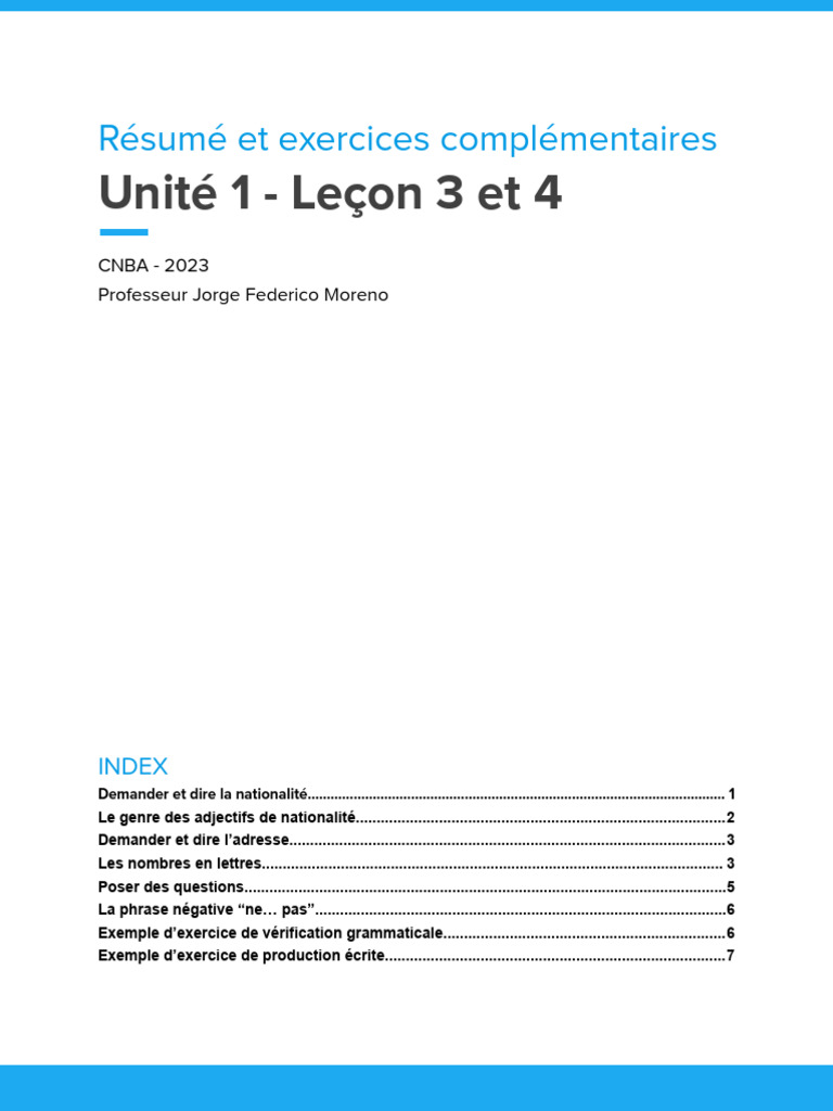 CNBA - Résumé - Unité 1 - Leçon 3 Et 4 | PDF