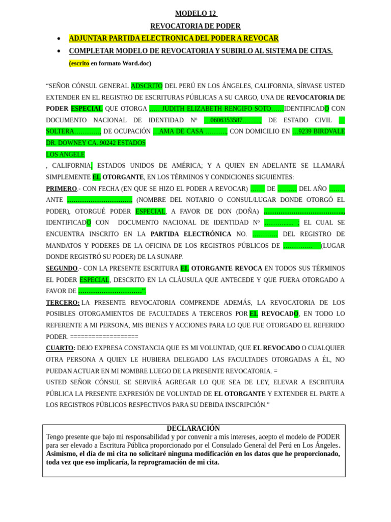 MODELO 12 - Revocatoria de Poder | PDF | Política | Derecho