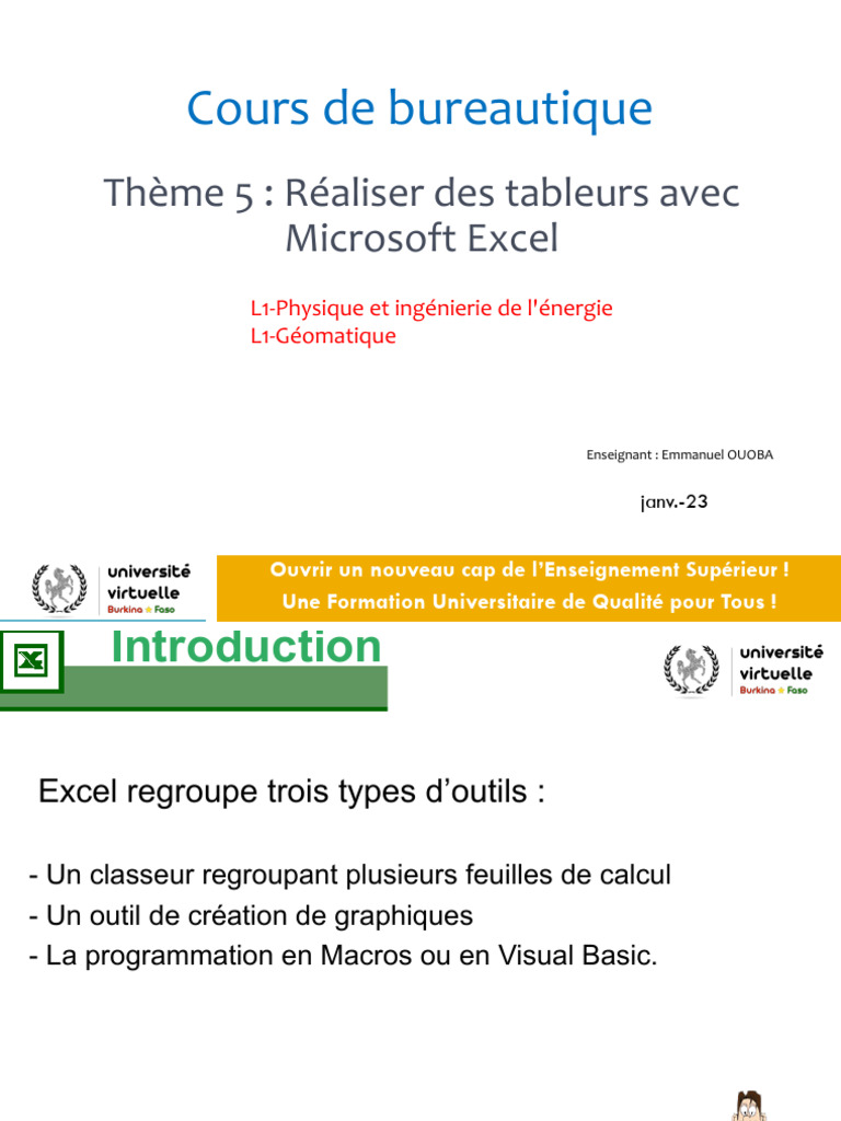 Réaliser Un Tableur Avec Microsoft Excel | PDF