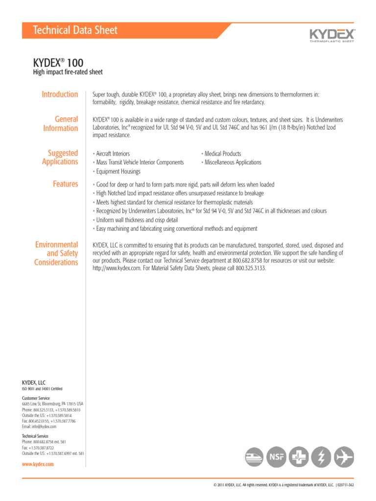 Kydex - Kydex 100 - TDS | PDF