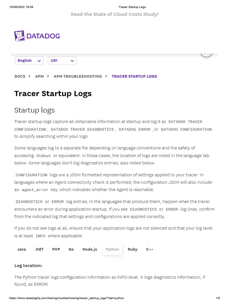 Tracing - Tracer Startup Logs | PDF