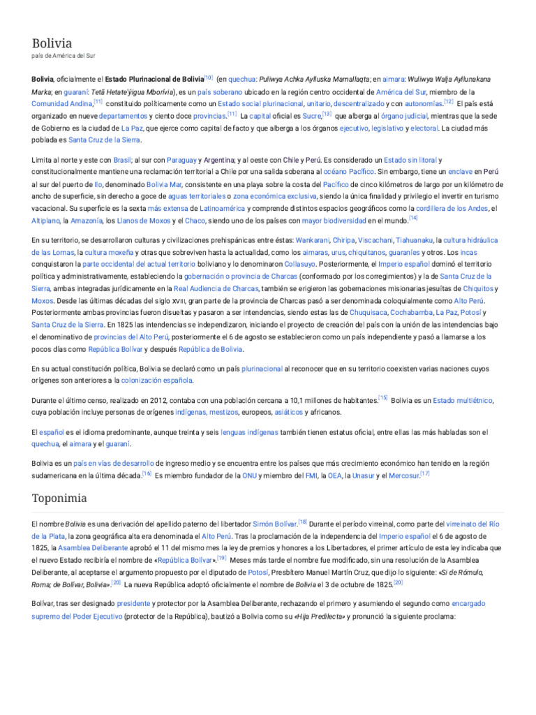 Bolivia - Wikipedia, La Enciclopedia Lbibre | PDF