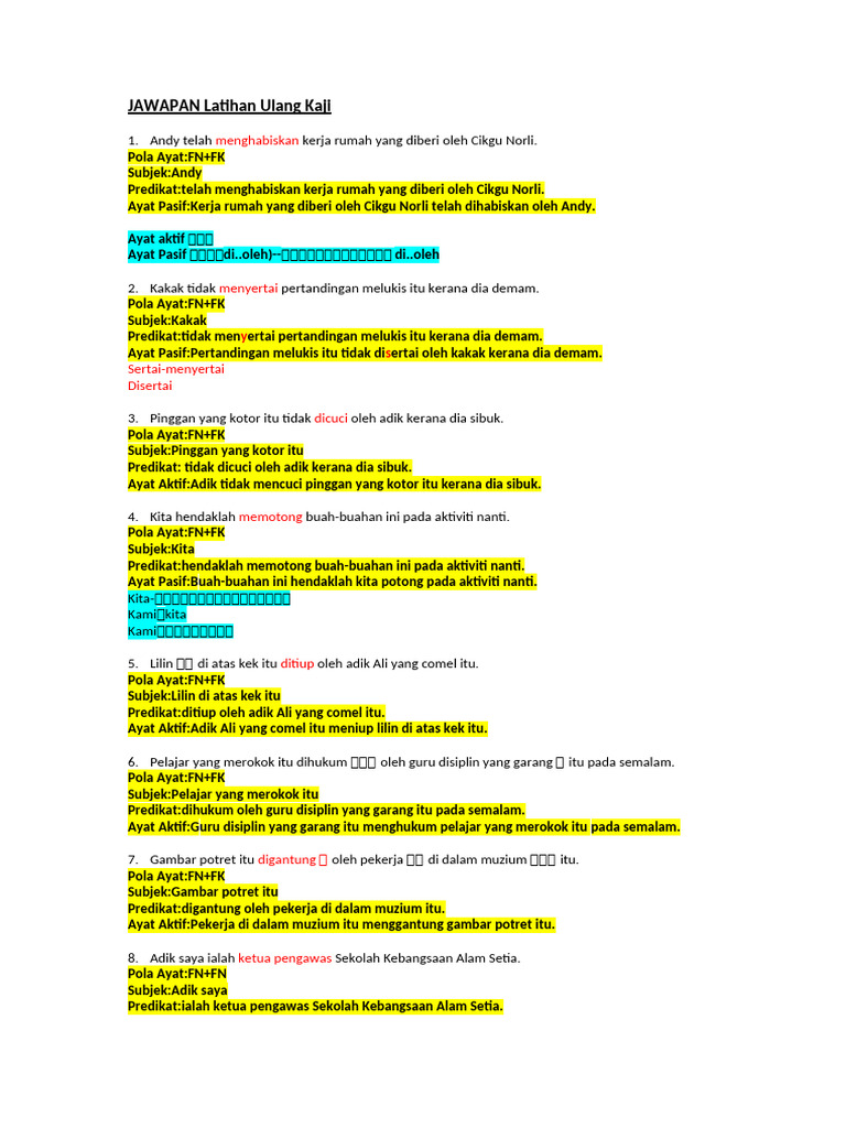 JAWAPAN Latihan Ulang Kaji | PDF